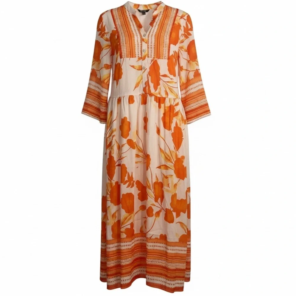 Ador | Dresses | Ador Orange Floral Maxi Dress Medium Nwt Boho Resort ...